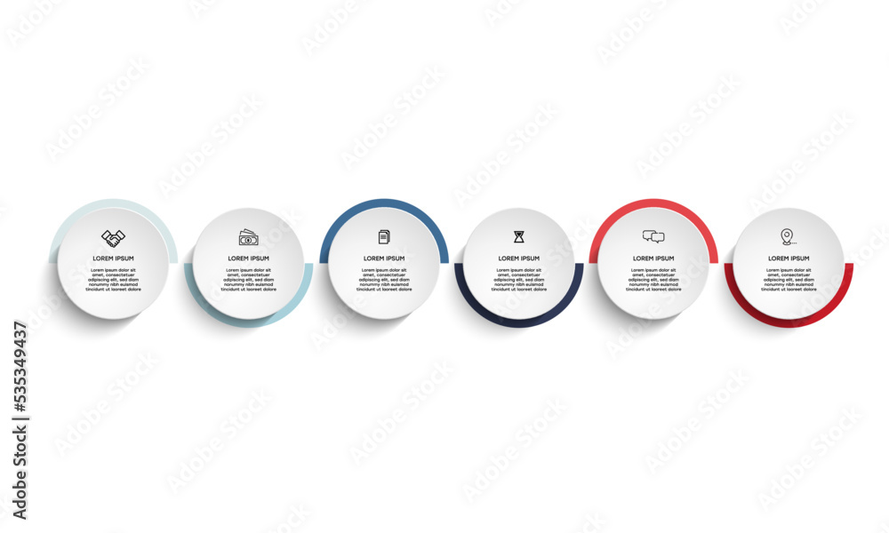 Six numbered steps placed in horizontal row. Concept of 6 stages of ...