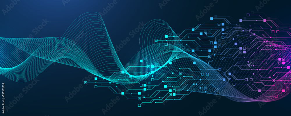 Quantum computer technologies concept. Futuristic blue circuit board ...