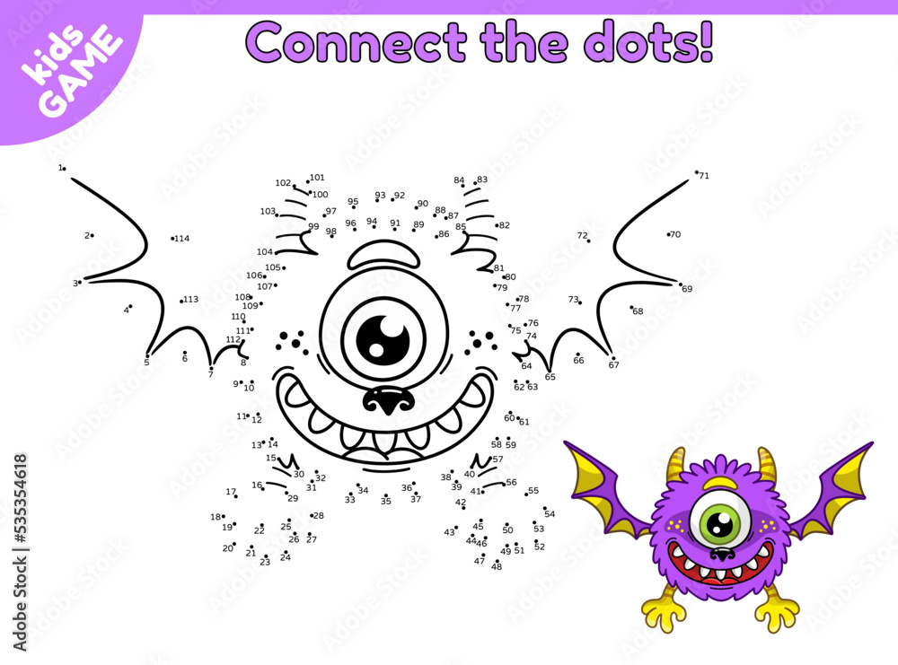 Dot to dot by numbers game. Connect the dots and draw a cute cartoon ...