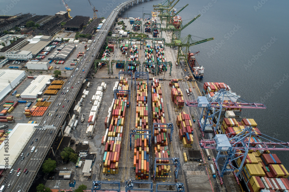 seaport of rio de janeiro, brazil full of ships with many containers ...