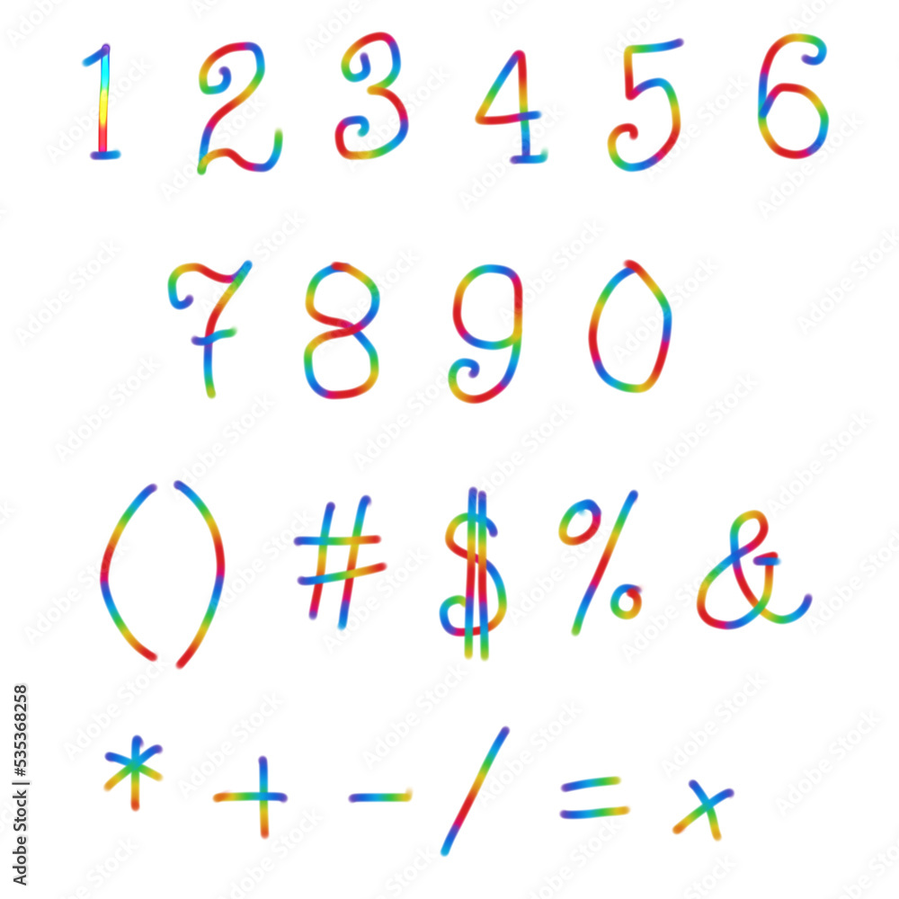 rainbow numbers on transparent background, hand-drawn casual design for ...