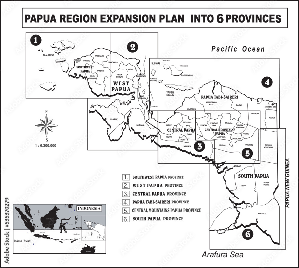 Vector map of papua in the plan to expand into 6 provinces outline ...