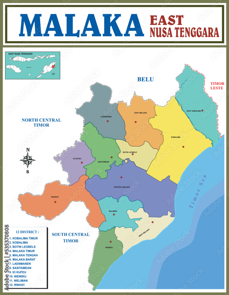 vector Map of tourism and region of Malacca East Nusa Tenggara Stock ...