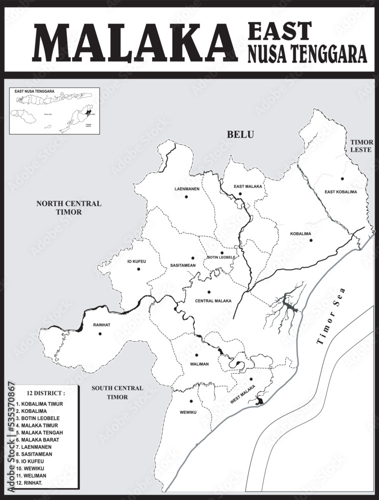 vector Map of tourism and region of Malacca East Nusa Tenggara Stock ...