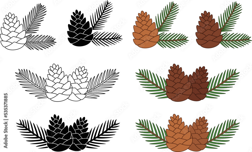 Vetor de Pinecone & Needle Branch Design Clipart - Outline, Silhouette and Color do Stock ...