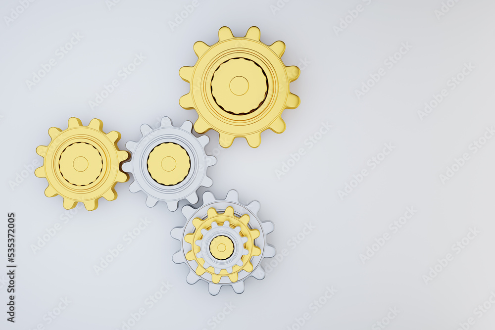 gold gear and silver cog isolated on white background Teamwork concept ...