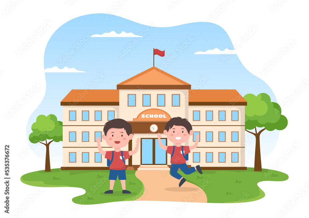 Students Leave School Building After Class or Program and Back to Home ...