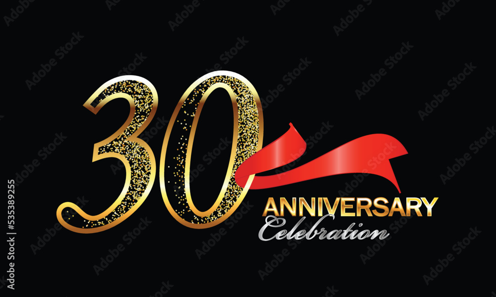 30 Year Anniversary celebration Vector Design with red ribbon and ...