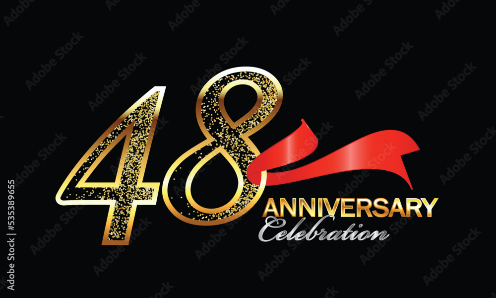 48 Year Anniversary celebration Vector Design with red ribbon and ...
