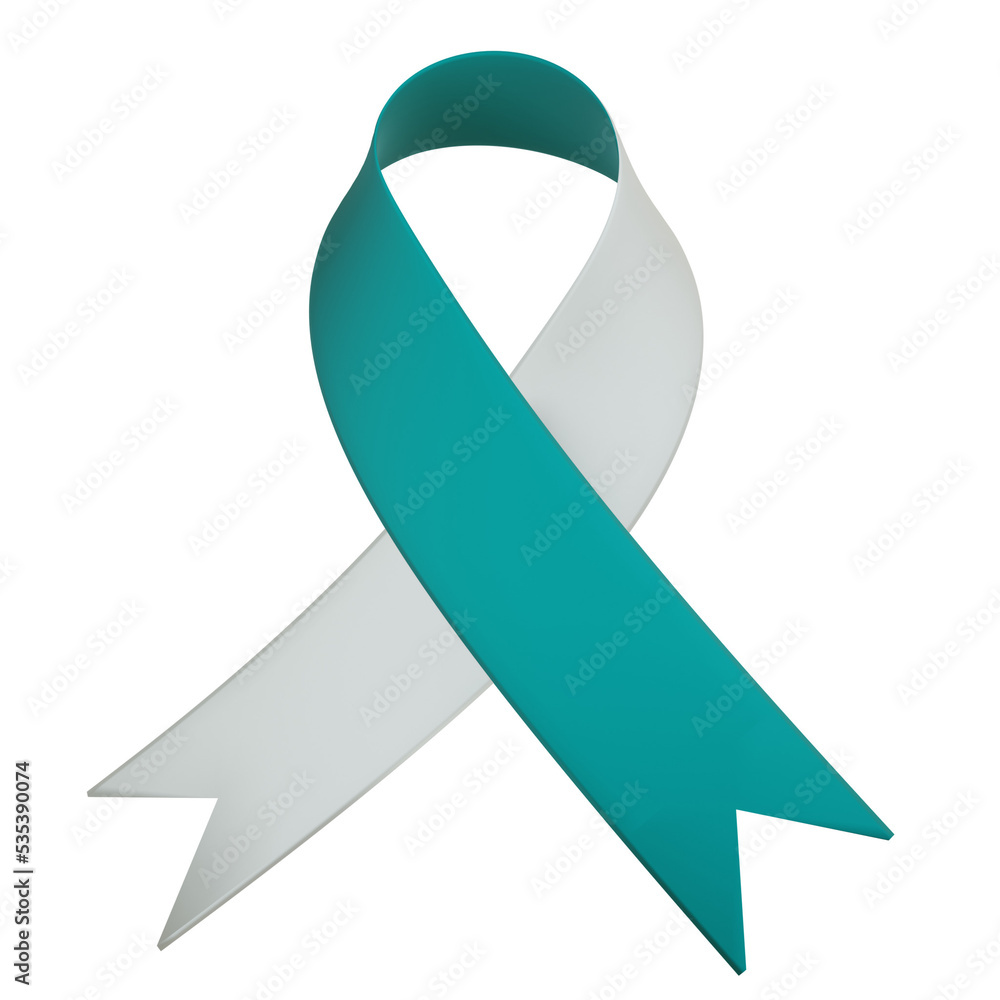 3D Ribbon in Teal and White Color for Cervix Health Awareness and ...