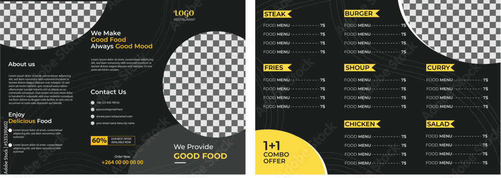 Modern black Restaurant Food menu catalog design Stock Vector | Adobe Stock