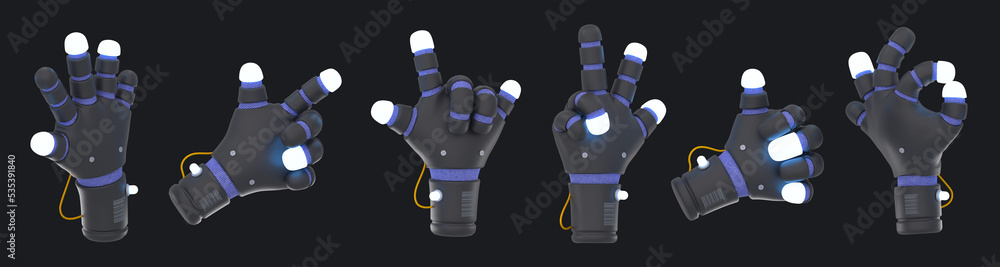 Robot hands 3d render, chatbot or cyborg gestures ok, pointing, victory ...