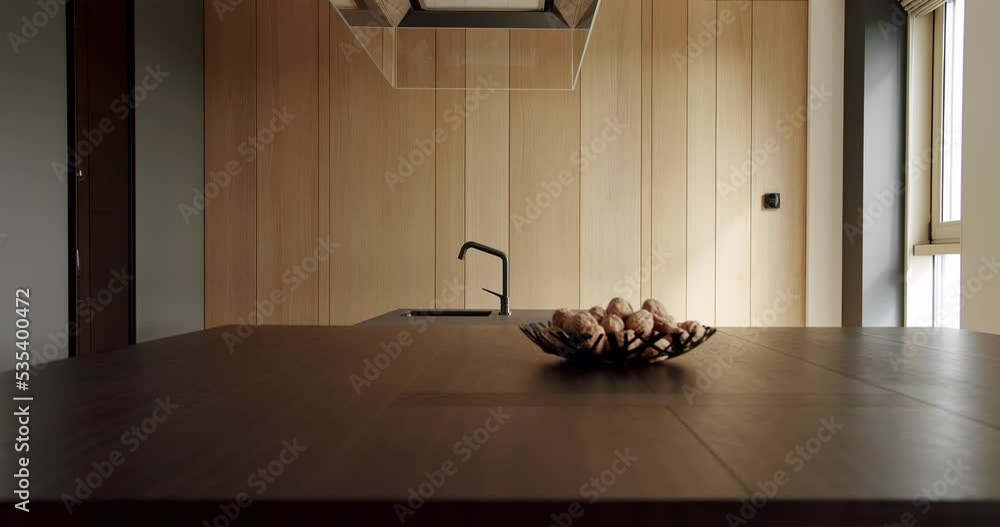 Light Wood Wall and Floors. Beautiful kitchen interior with new stylish ...