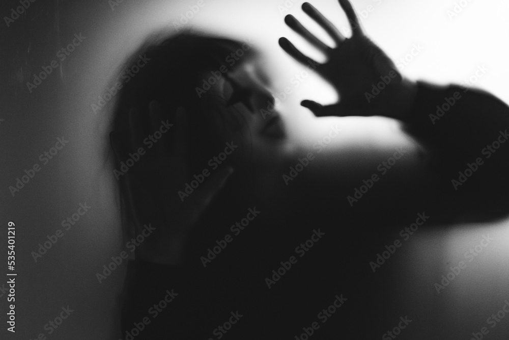 Shadowy figure behind glass - horror background Stock Photo | Adobe Stock
