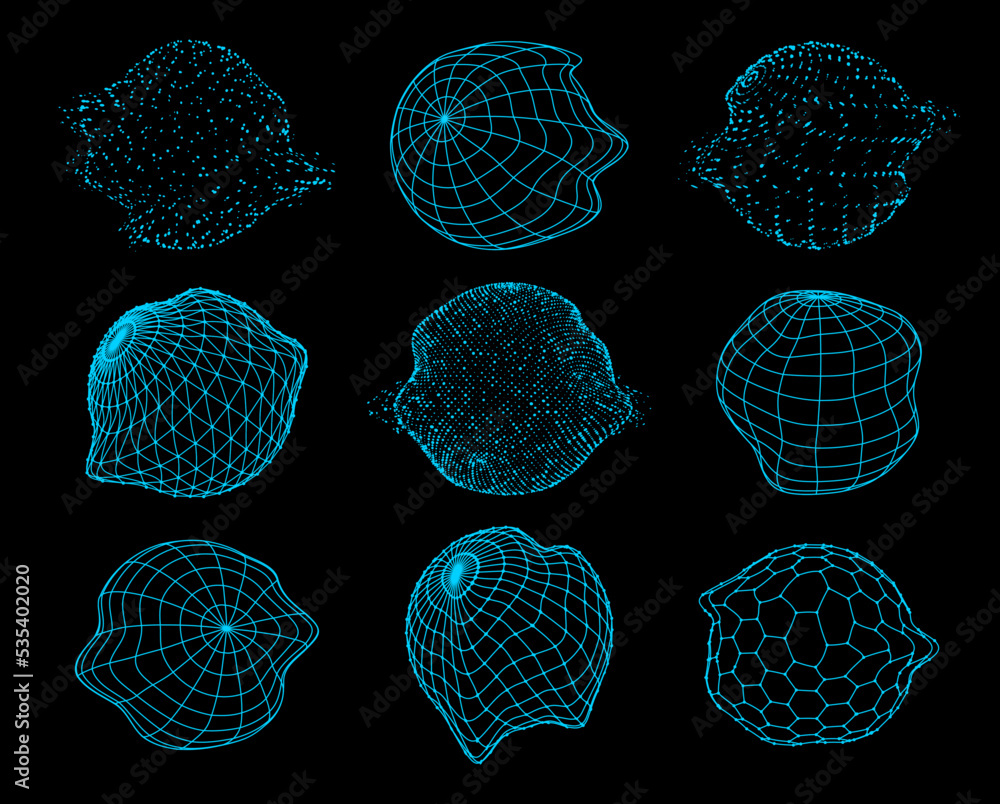 Futuristic Sphere Shapes 3d Globe Wireframe With Abstract Grid Vector Circle Ball Mesh