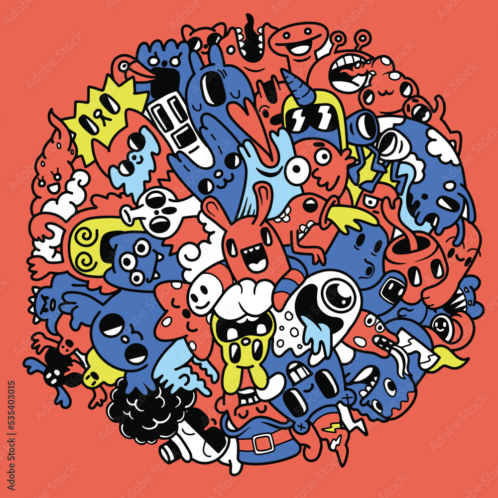 Vector illustration of Funny monsters circle shape pattern Stock Vector ...