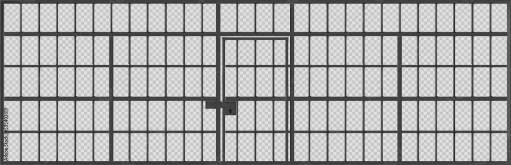 Poster Prison cage with locked door, jail cell wall with black metal ...