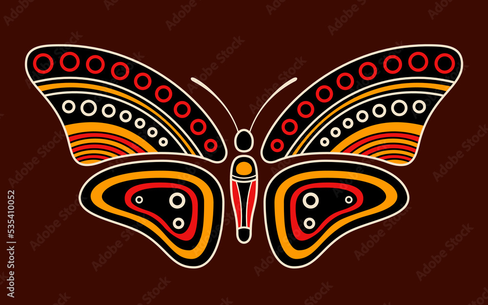 Butterfly. Aboriginal art style. Vector color illustration isolated on ...