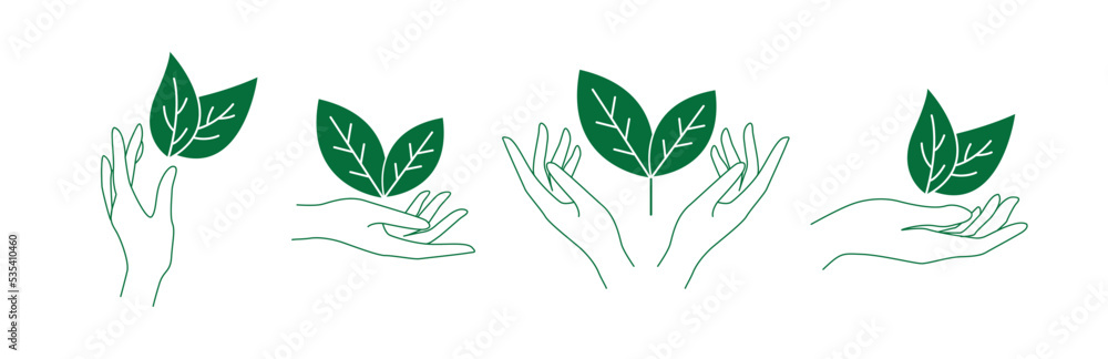 hand and leaves line art vector illustration Stock Vector | Adobe Stock