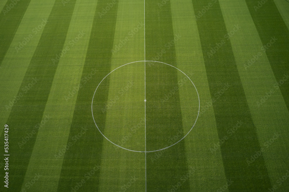 The central part of the football field top view. Football field aerial ...