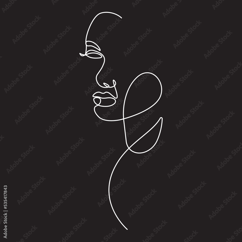 Face line woman illustration. Minimalistic continuous abstract art ...