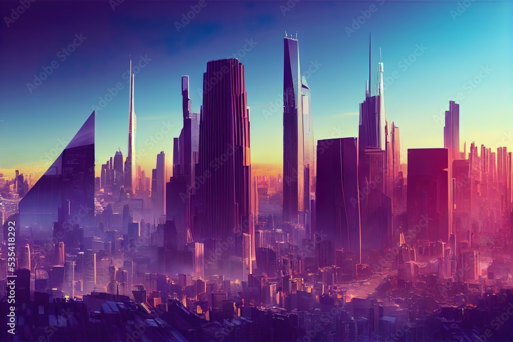 Future city skyline panorama 3D scene. Futuristic cityscape creative ...