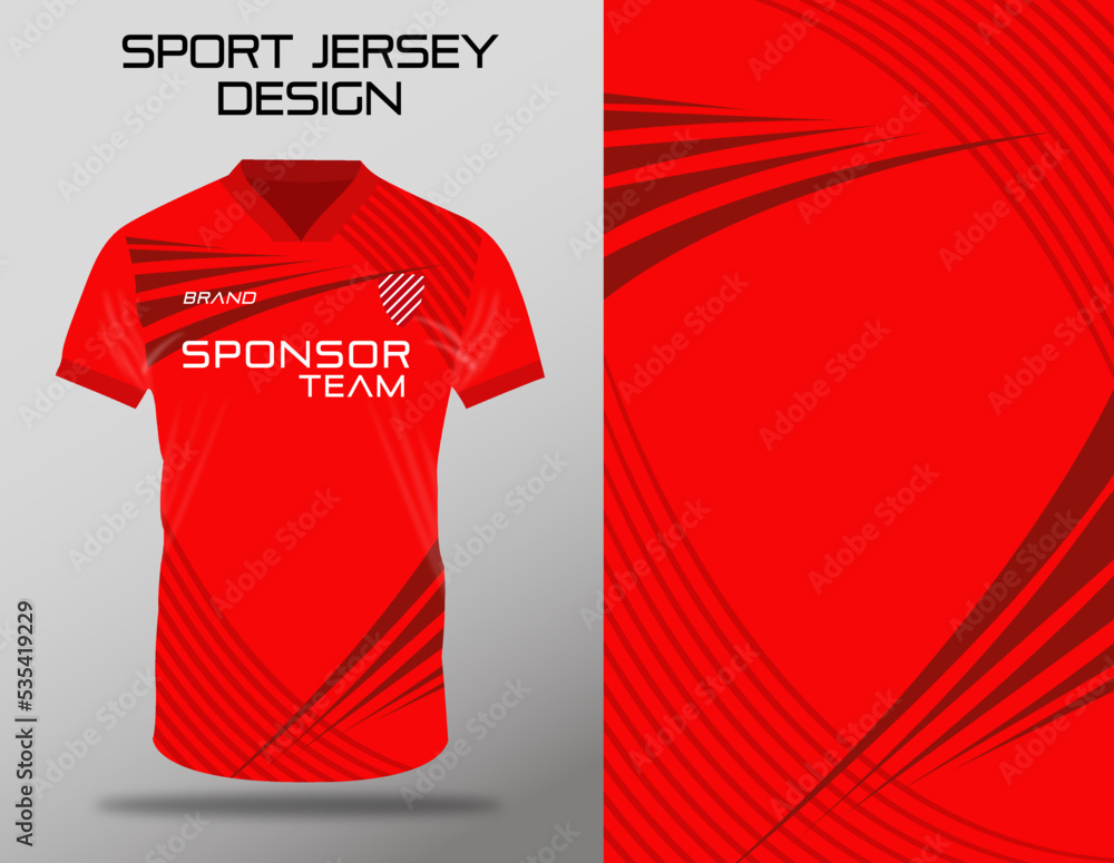 Red t-shirt sport design template with abstract line pattern for soccer ...