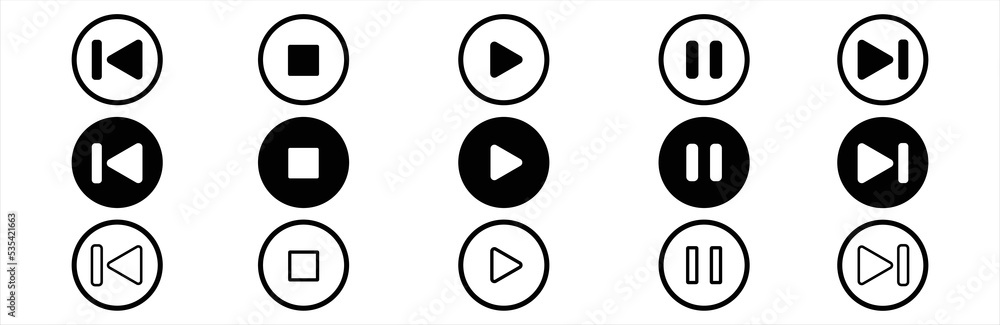 Play and pause icon set. Media player icon set. Music player icon set ... Play and pause icon set. Media player icon set. Music player icon set ...
