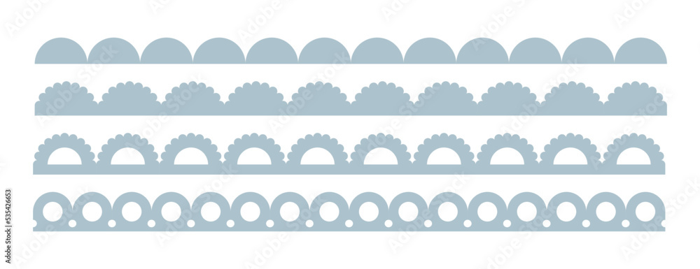 Scalloped edge seamless brush strokes set. Simple scalloped border ...