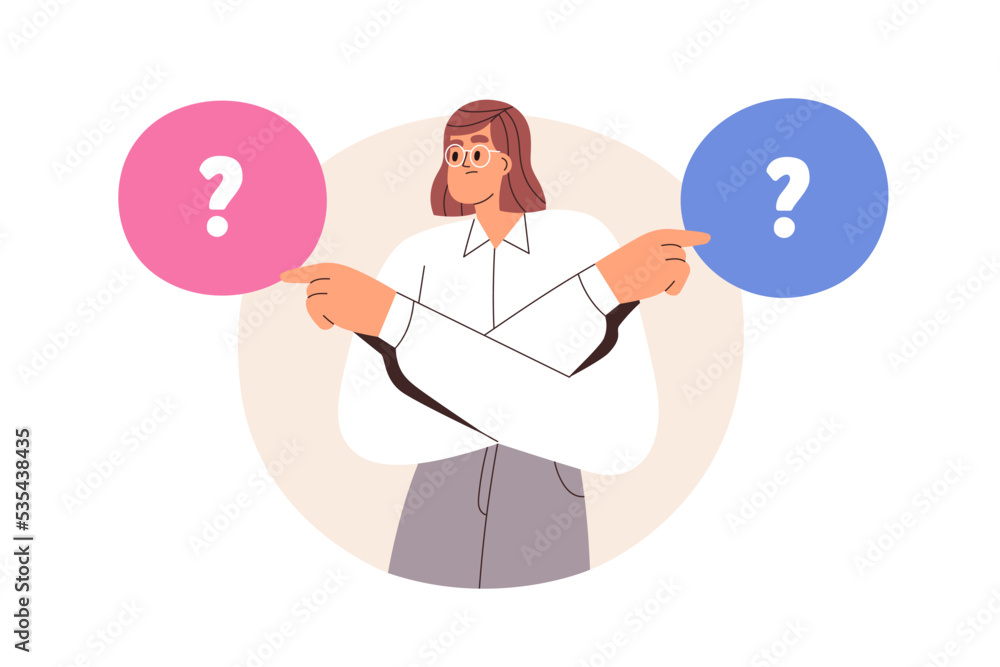 Choice, dilemma concept. Business woman choosing, making decision ...