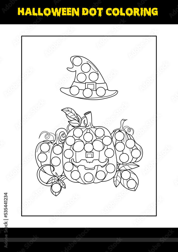 Halloween dot coloring page for kids. Line art coloring page design for ...