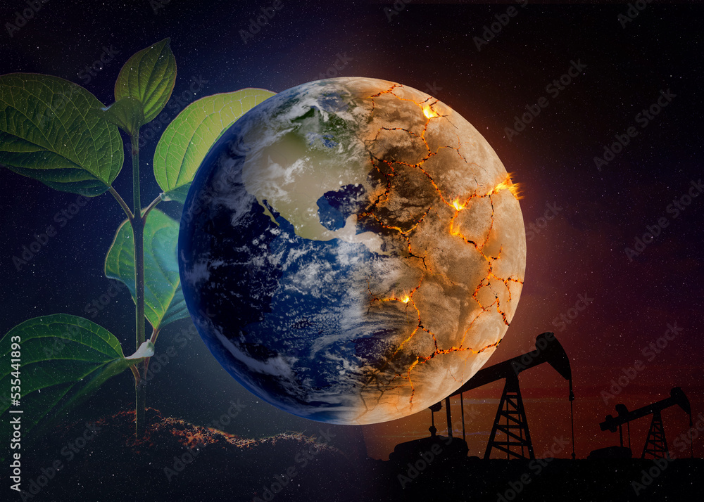 Conceptual photo depicting Earth destroyed by global warming and industrial pollution Stock ...