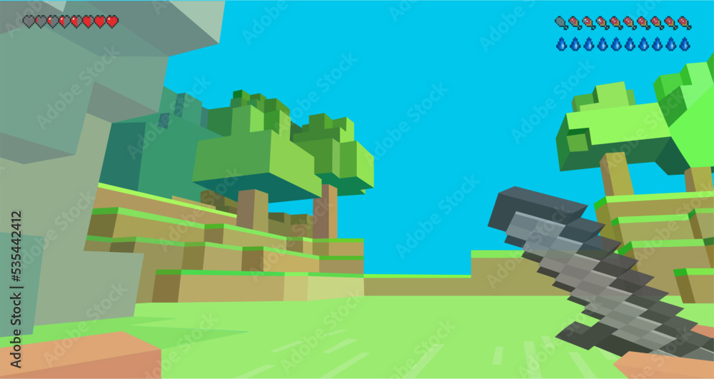 Game background of the popular eight-bit arcade game. Landscape of ...