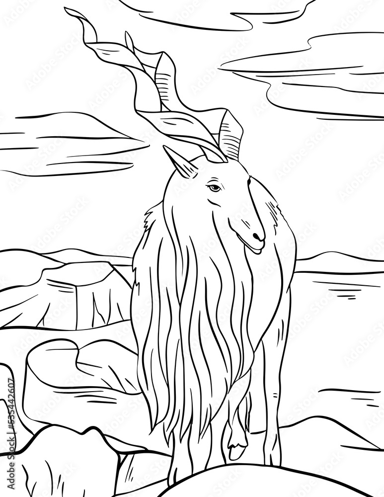 Coloring Page outline mountain goat. Animal coloring book for kids ...