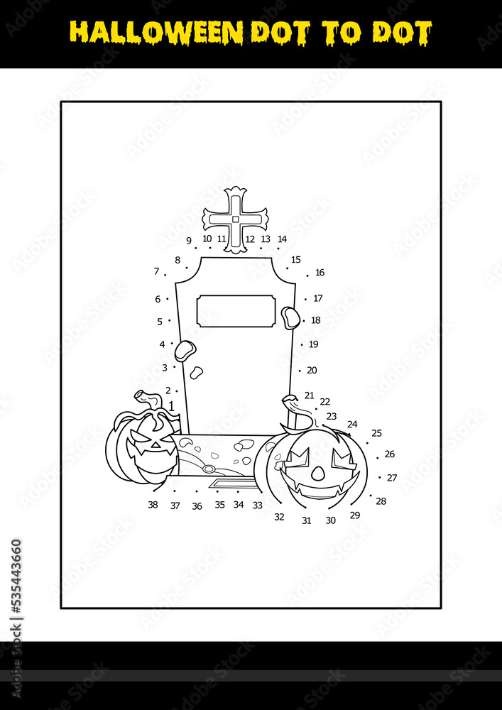 Halloween dot to dot coloring page for kids. Line art coloring page ...