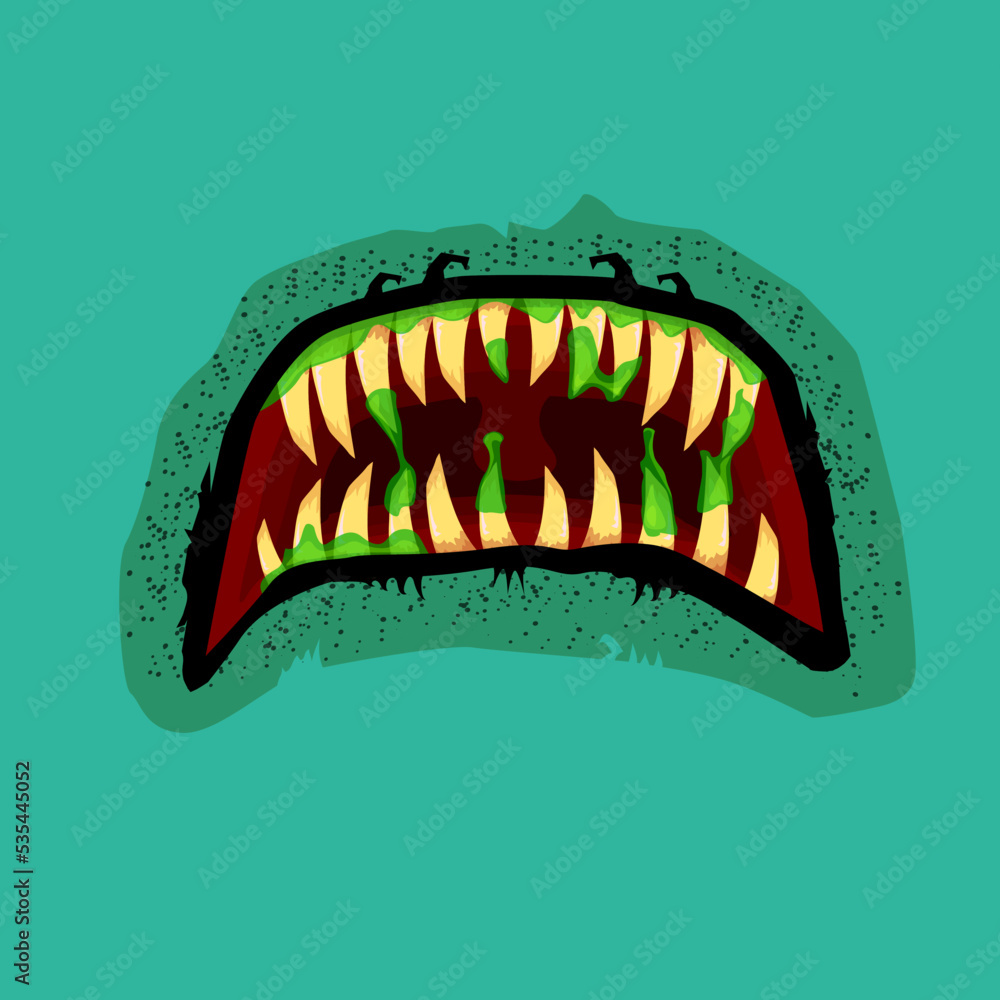 Vector cartoon funny zombie monster open mouth with drooling green ...
