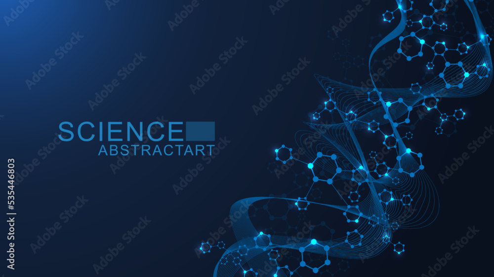 Modern science background with lines, dots and hexagons. Wave flow ...