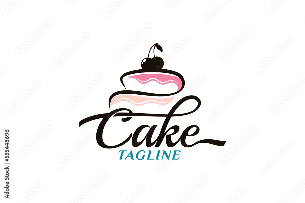 simple cake logo with a combination of a cake and cherry, with stylish ...