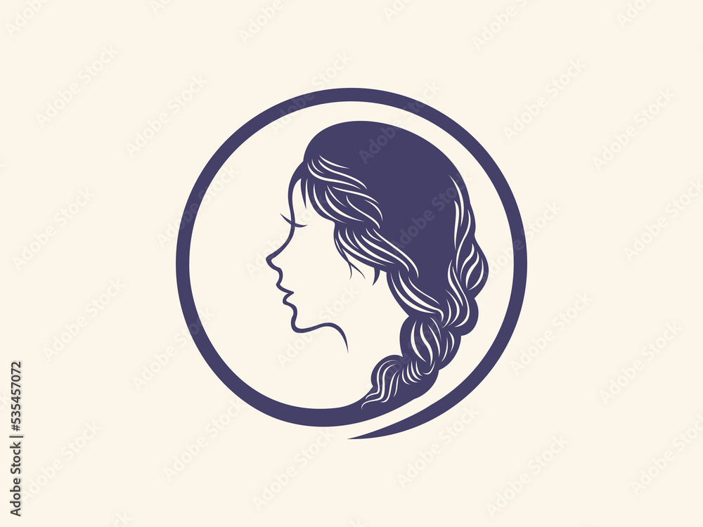 Elegant braid woman logo vector ethnic traditional culture girl ...
