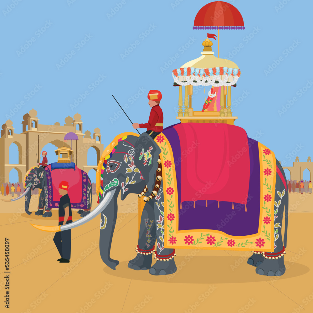 Dasara Ambari Indian festival, People watching the parade, procession ...