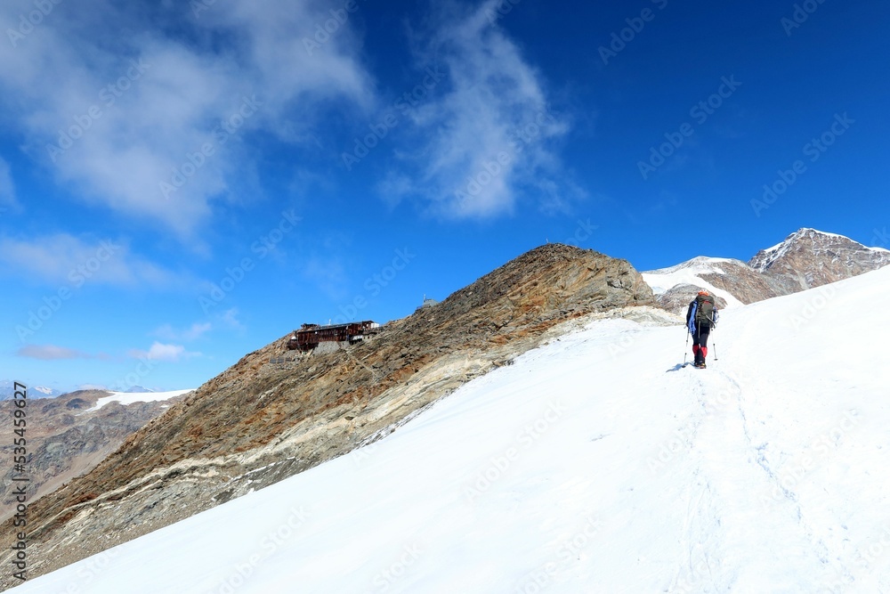 Multi day summer expedition through some glaciers in the alps. On the ...