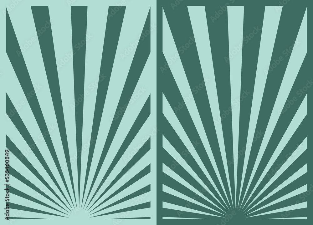 Vintage Blue and Green Sunburst Stripes Holiday Poster Set. Vertical ...