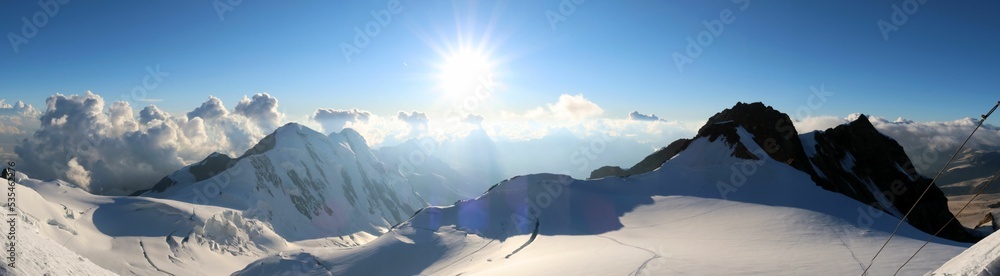 Multi day summer expedition through some glaciers in the alps. On the ...