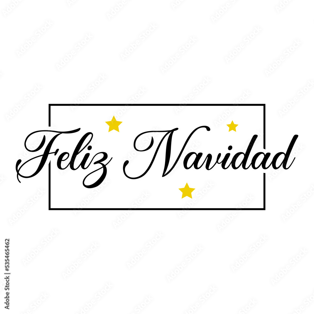 Banner con frase Feliz Navidad en español manuscrito en cuadrado lineal ...