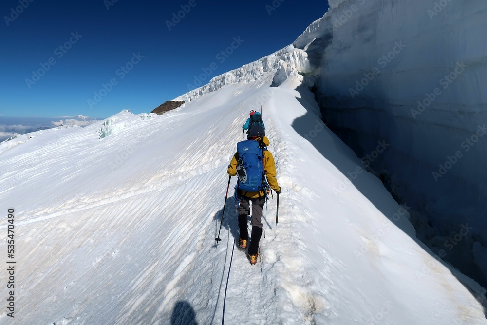 Multi day summer expedition through some glaciers in the alps. On the ...