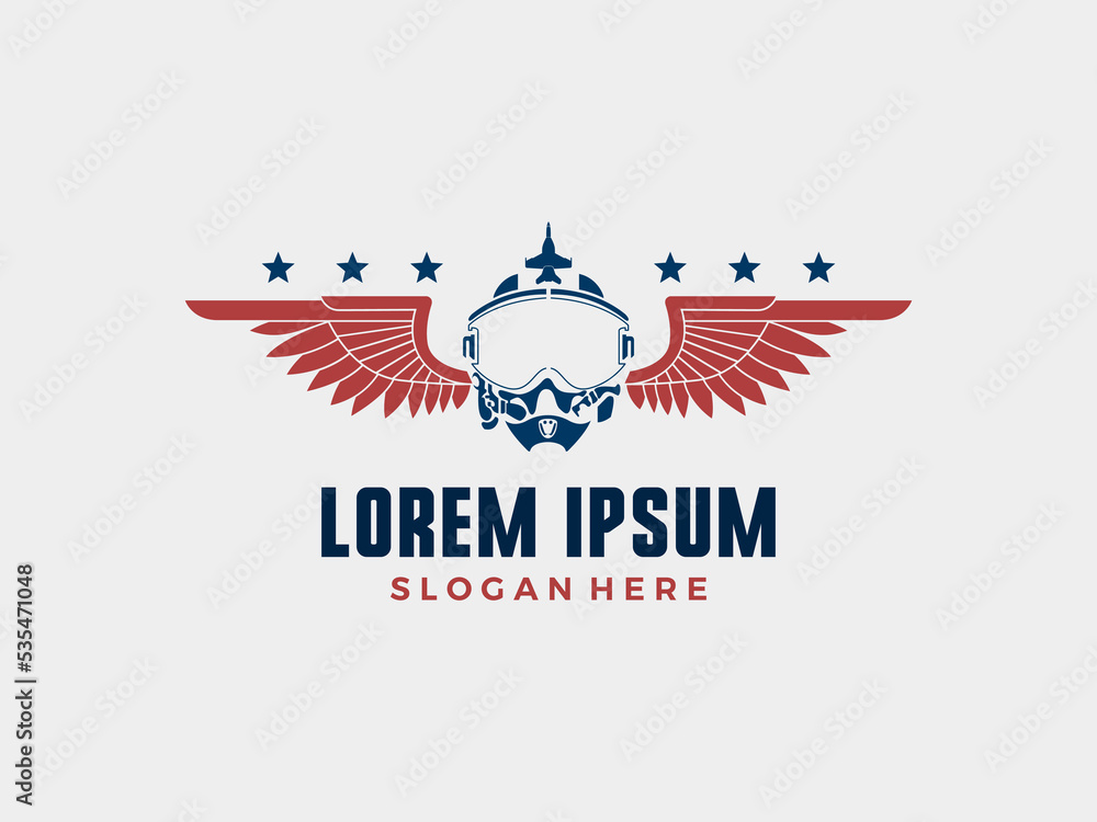 Aviator helmet logo with wings and star jet emblem editable Stock ...