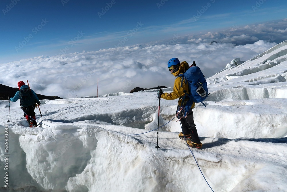 Multi day summer expedition through some glaciers in the alps. On the ...