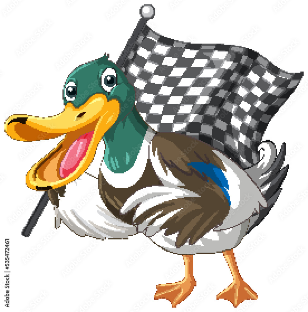 Cartoon duck holding chequered flag Stock Vector | Adobe Stock