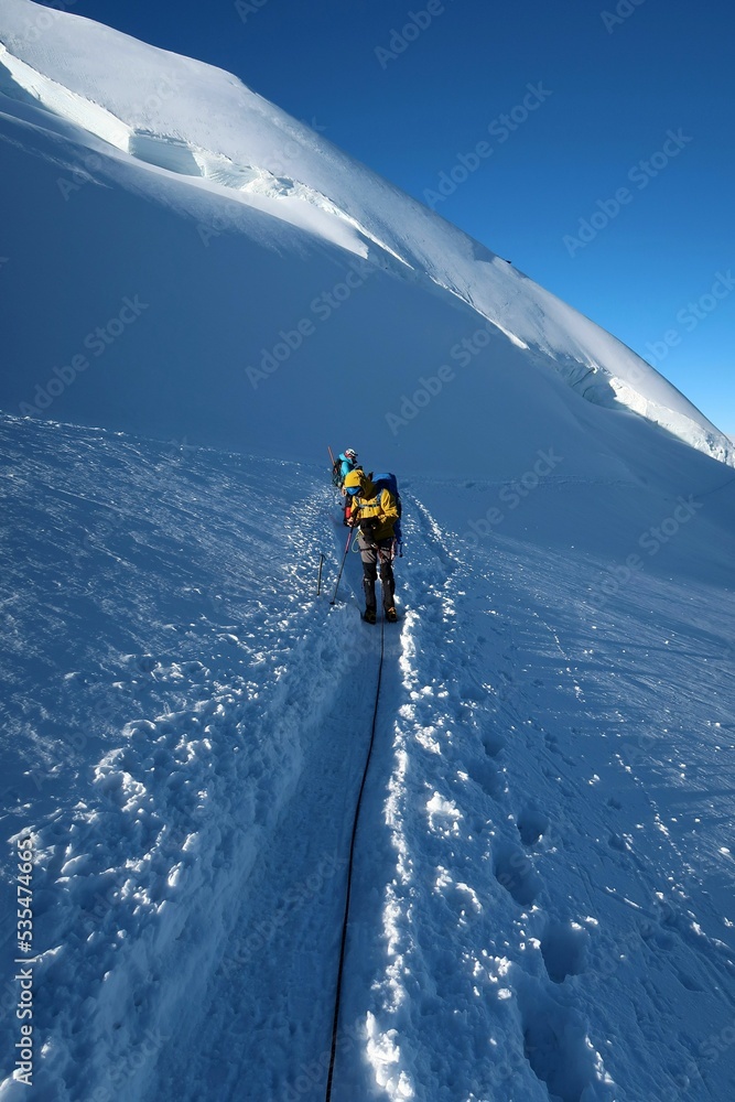 Multi day summer expedition through some glaciers in the alps. On the ...
