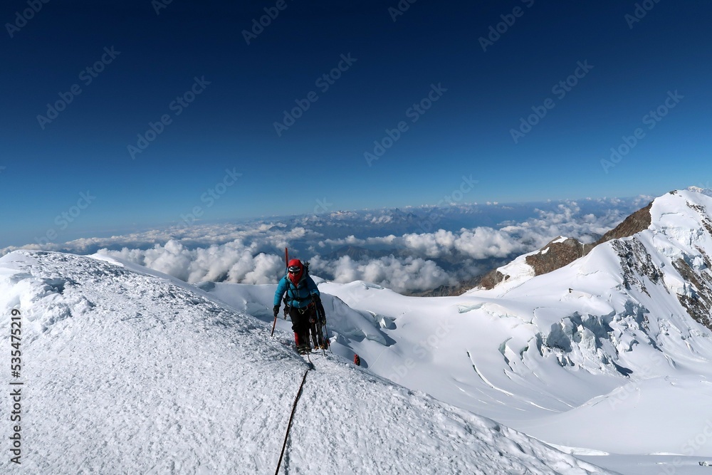 Multi day summer expedition through some glaciers in the alps. On the ...